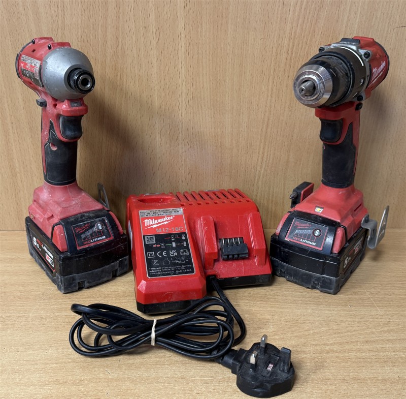 Milwaukee M18 Blcpp2a-502C Drill Impact Wth 2X 5A Batteries Charger And ...