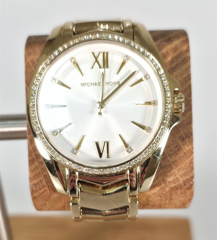 Michael Kors Watch Ladies Whitney Glitz Crystal Silver Dial Gold Tone ...