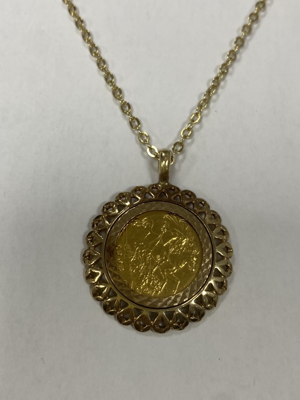 9ct Yellow Gold 9Ct Necklace With 22Ct Half Sovereign Coin Necklace ...