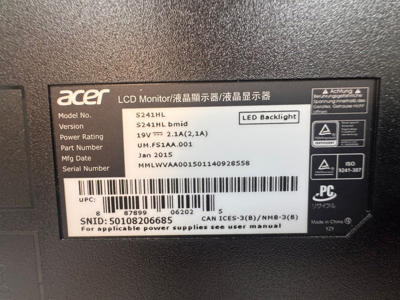 Acer S240hl 24" LCD Monitor Black | 044300078956 | Cash Converters