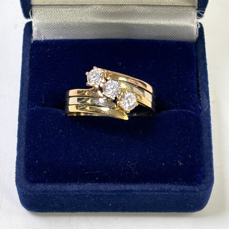 18ct Tri Coloured Ring With Cz Yellow Gold Ring With Stone Size S ...