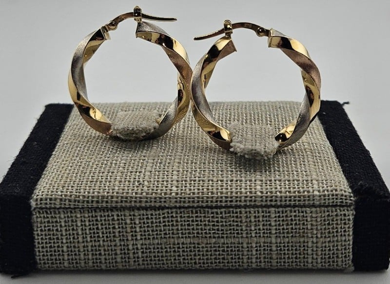 9ct 9K Multi Tone Gold Twisted Hoop Earings Multi Tone Gold Drop ...
