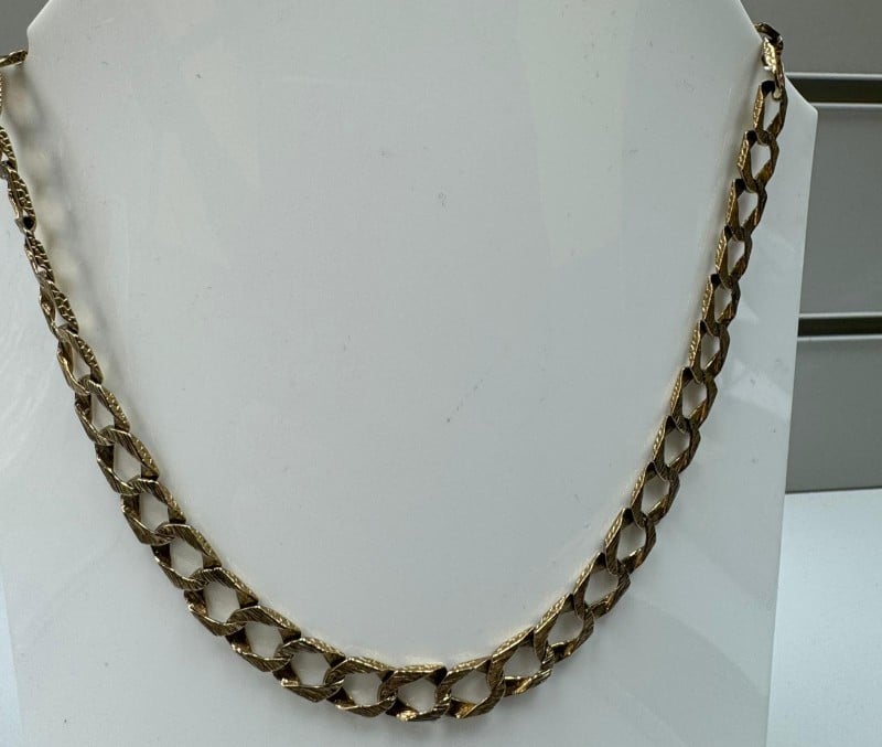 9ct Yellow Gold 9Ct 15'' Curb Square Chain Collier Necklace Neck Chain ...