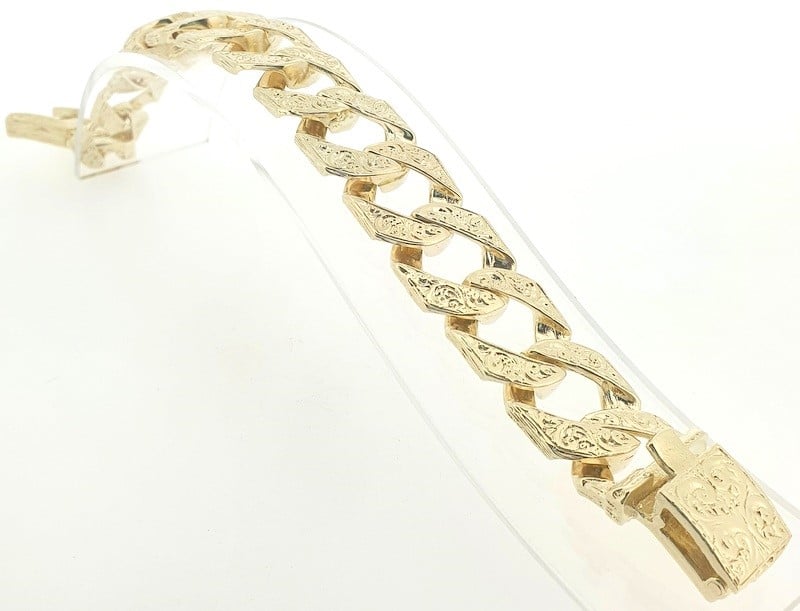 9ct Patterned Oval Filed Curb Link Yellow Gold Bracelet 117.32G ...